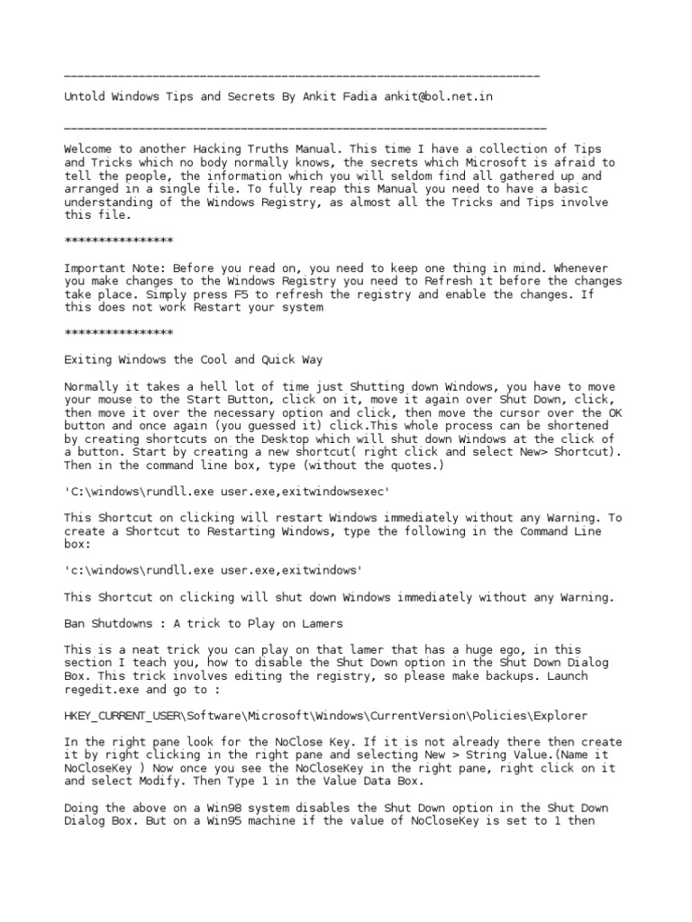 Untold Windows Secrets | PDF | Windows Registry | Icon (Computing)