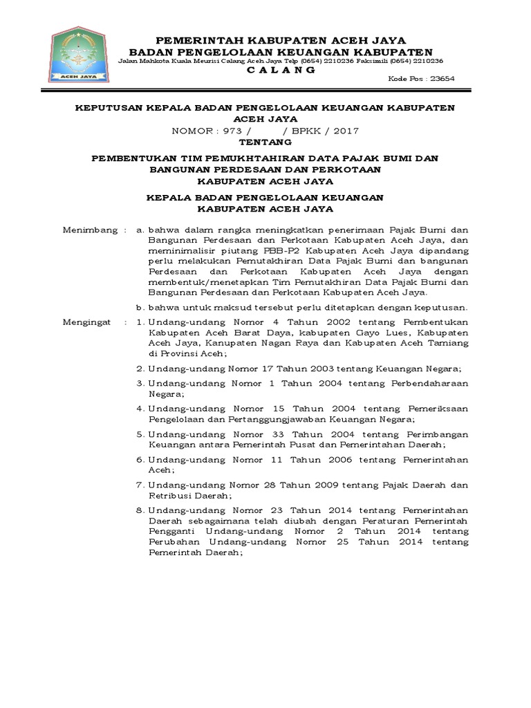 SK Tim Pemutakhiran Data PBB-P2 | PDF