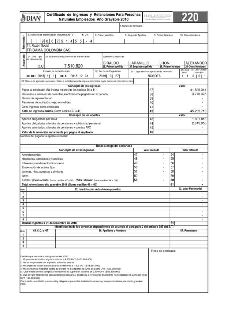 Formulario 220 | PDF | Pensión | Economias