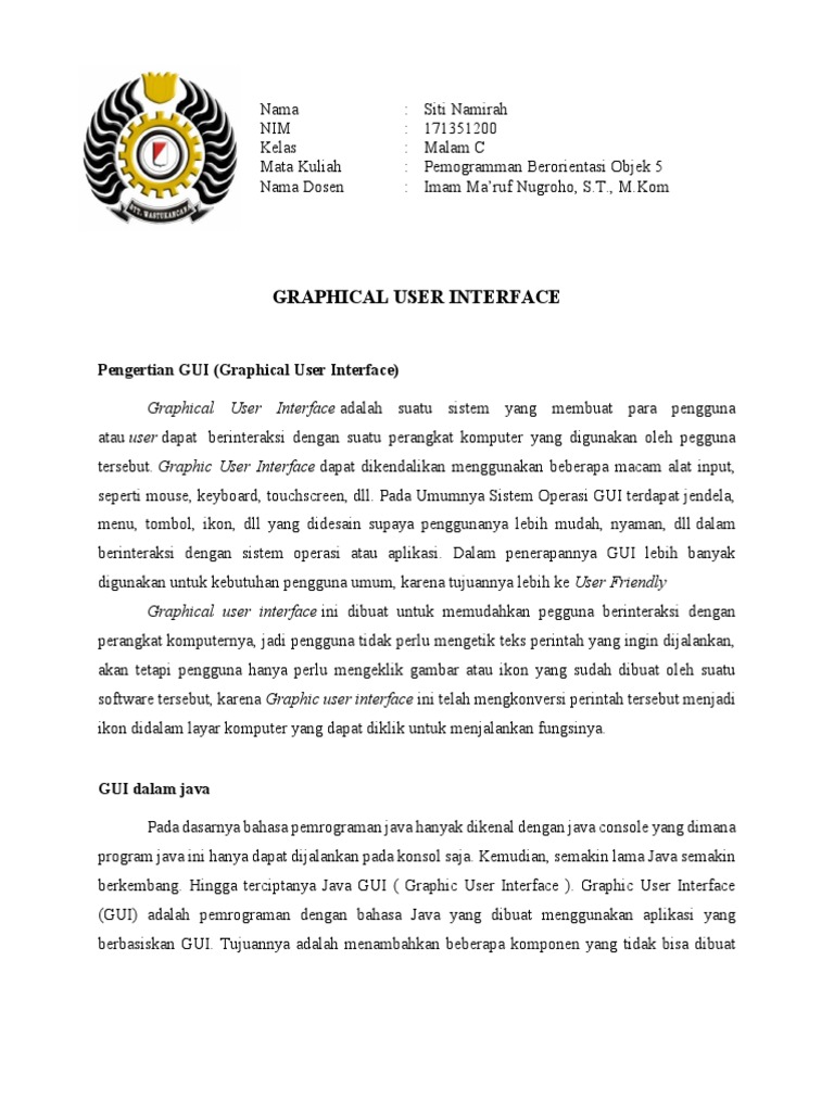 GRAPHICAL USER INTERFACE Java | PDF | Seni | Komputer