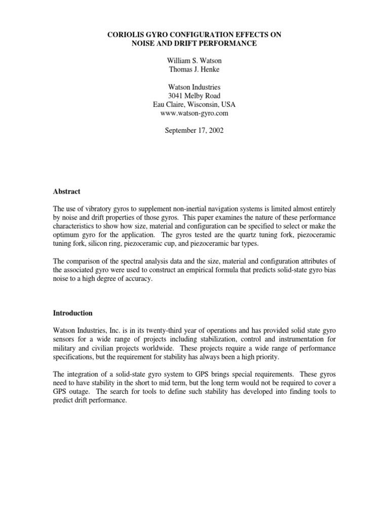 Coriolis Gyro Noise and Drift Analysis | PDF | Gyroscope | Spectral Density