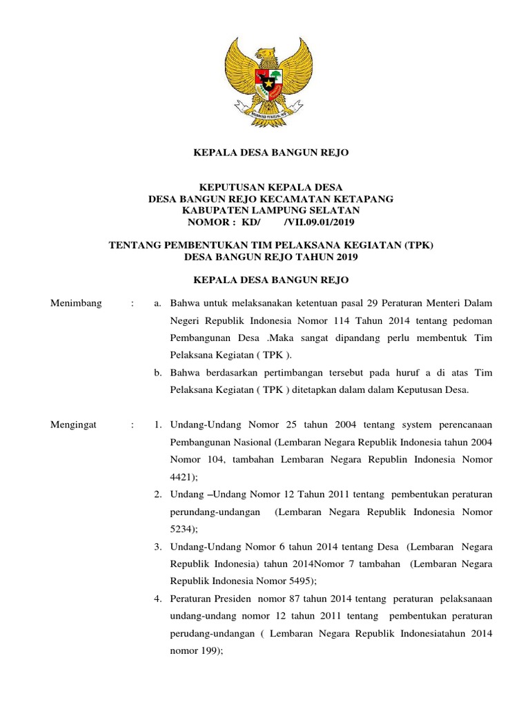 Contoh SK TPK PEMBANGUNAN | PDF