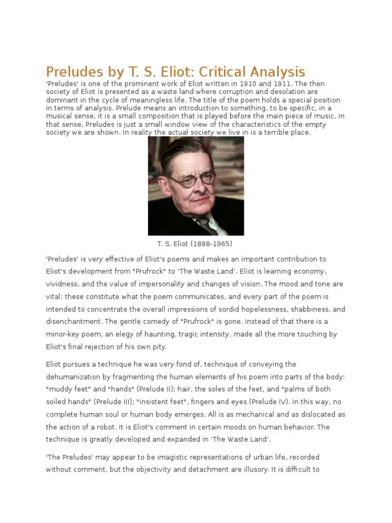 Analysis of T.S. Eliot's Preludes | PDF | T. S. Eliot | Perception