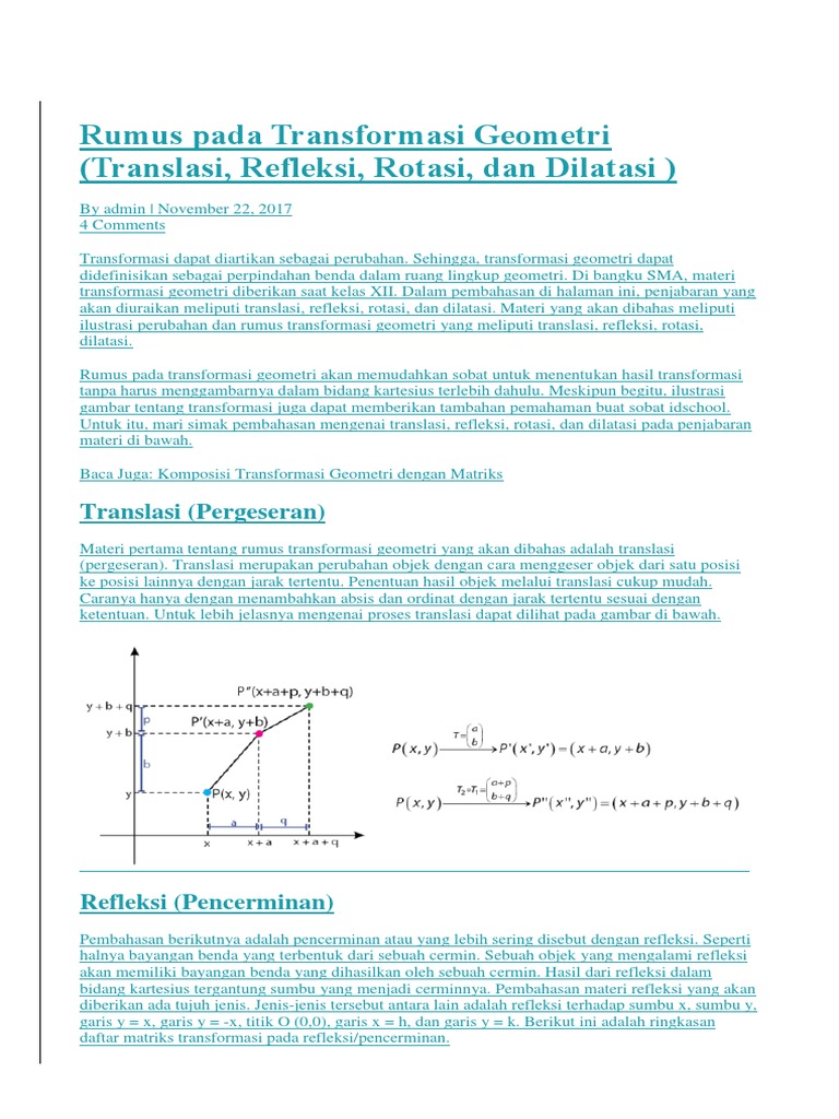 Rumus Pada Transformasi Geometri | PDF