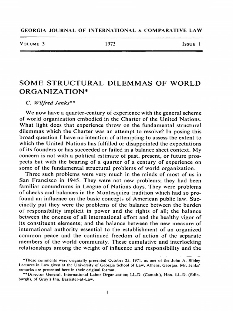 Some Structural Dilemmas of World Organization | PDF | United Nations ...