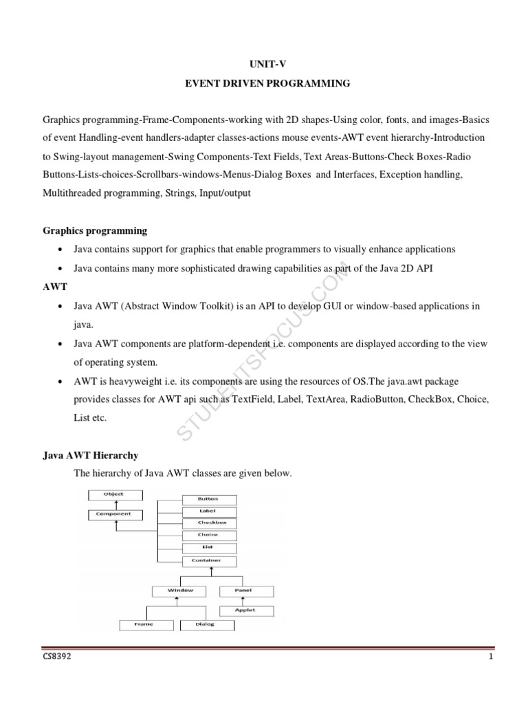 Unit 5 | PDF | Graphical User Interfaces | Object Oriented Programming