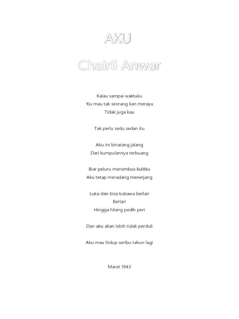 Puisi Aku Karya Chairil Anwar | PDF