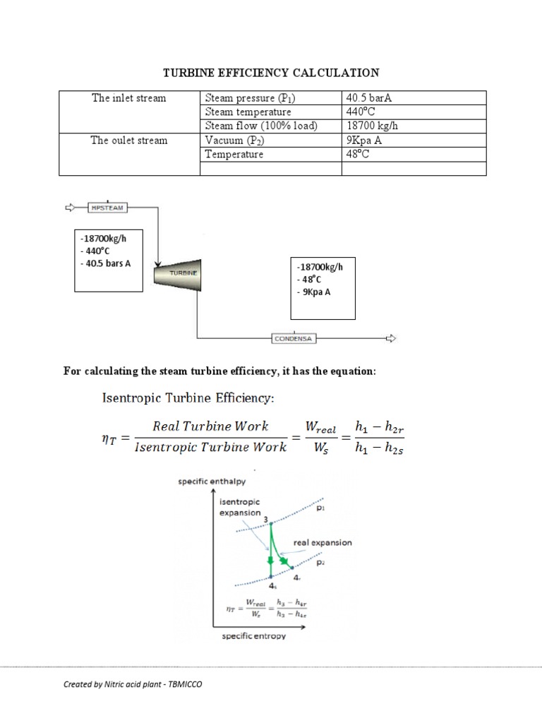Turbine Efficiency Calculation | PDF | Enthalpy | Thermodynamic Properties