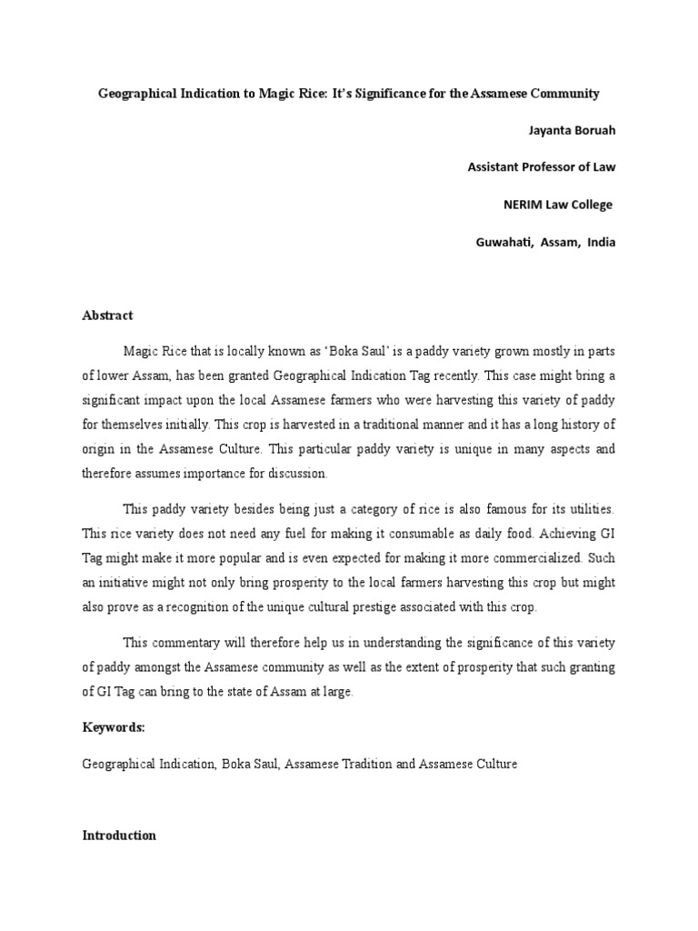 Geographical Indication To Magic Rice | PDF | Rice | Food And Drink