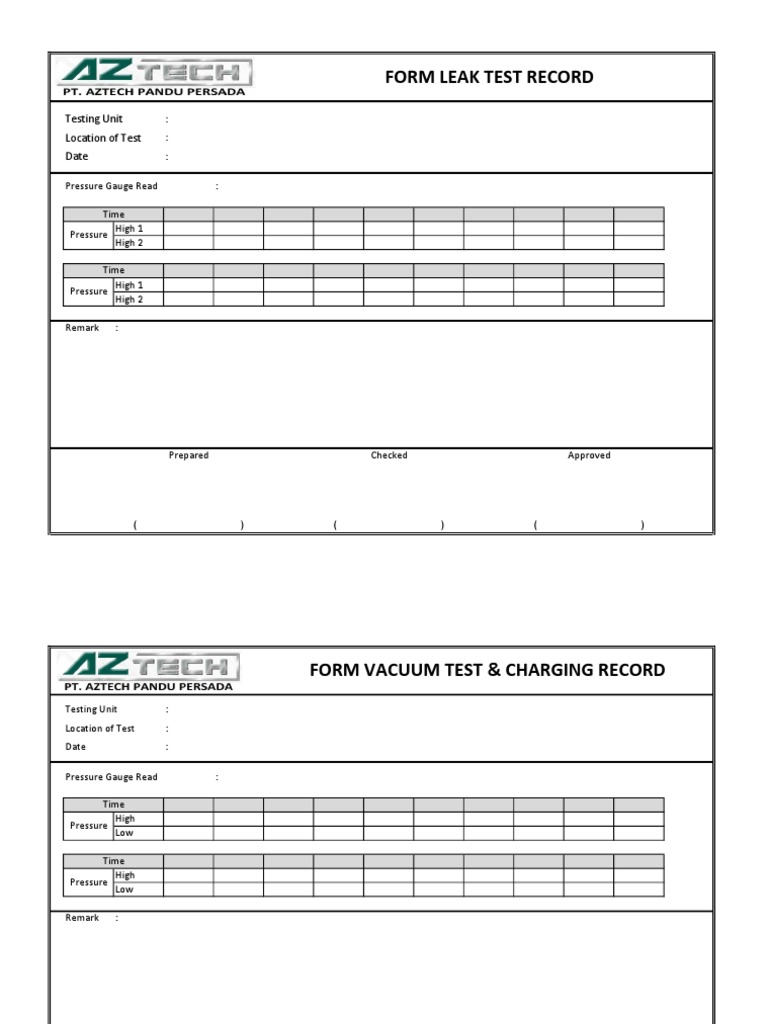 Vacuum Test and Leak Test Record | PDF