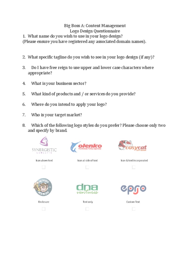 Logo Design Client Questionnaire | PDF | Career & Growth
