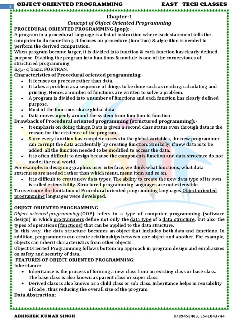 OOPS Notes For 3rd Sem ALL Chapters | PDF | Object Oriented Programming ...