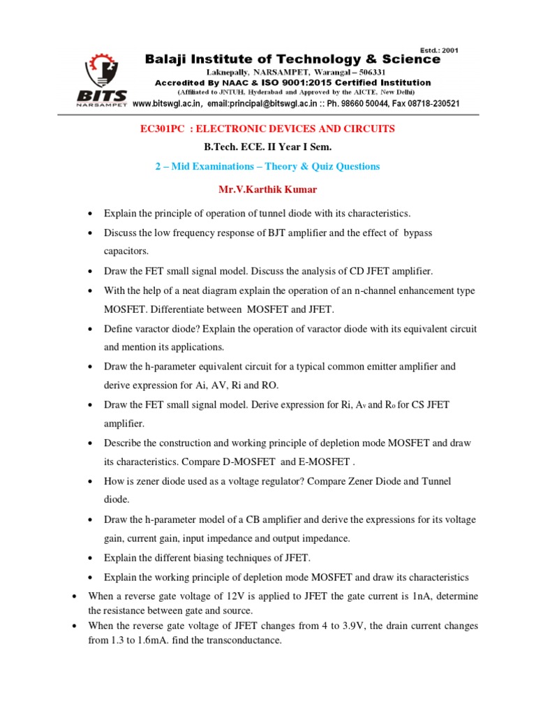 II BTECH - I SEM - ECE - EDC - THEORY & QUIZ QUESTIONS - MID 2 ... II BTECH - I SEM - ECE - EDC - THEORY & QUIZ QUESTIONS - MID 2 ...