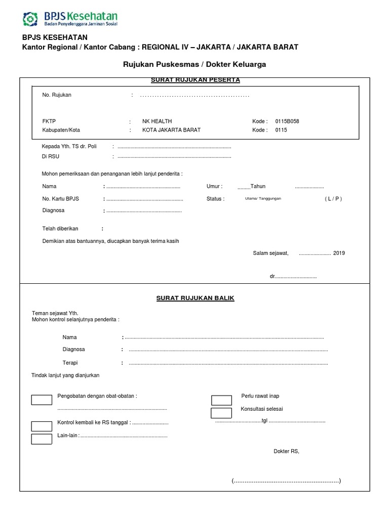 Form Rujukan Manual Bpjs NK | PDF