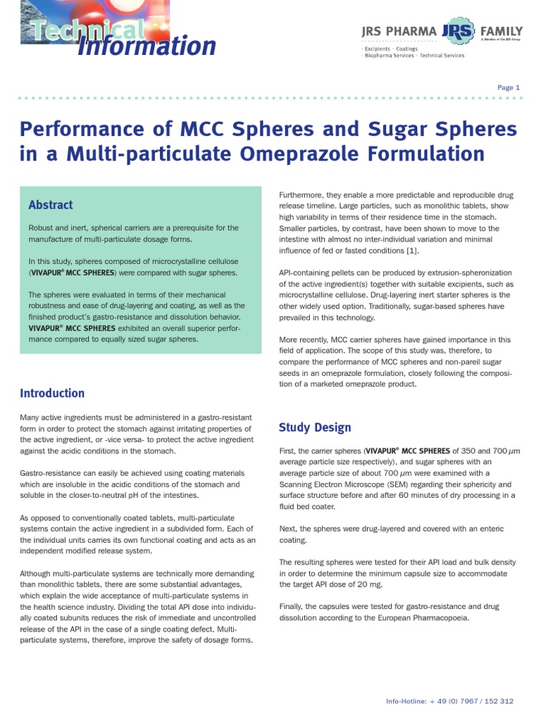 MCC Spheres Vs Sugar Spheres JRS | PDF | Tablet (Pharmacy) | Dose ...