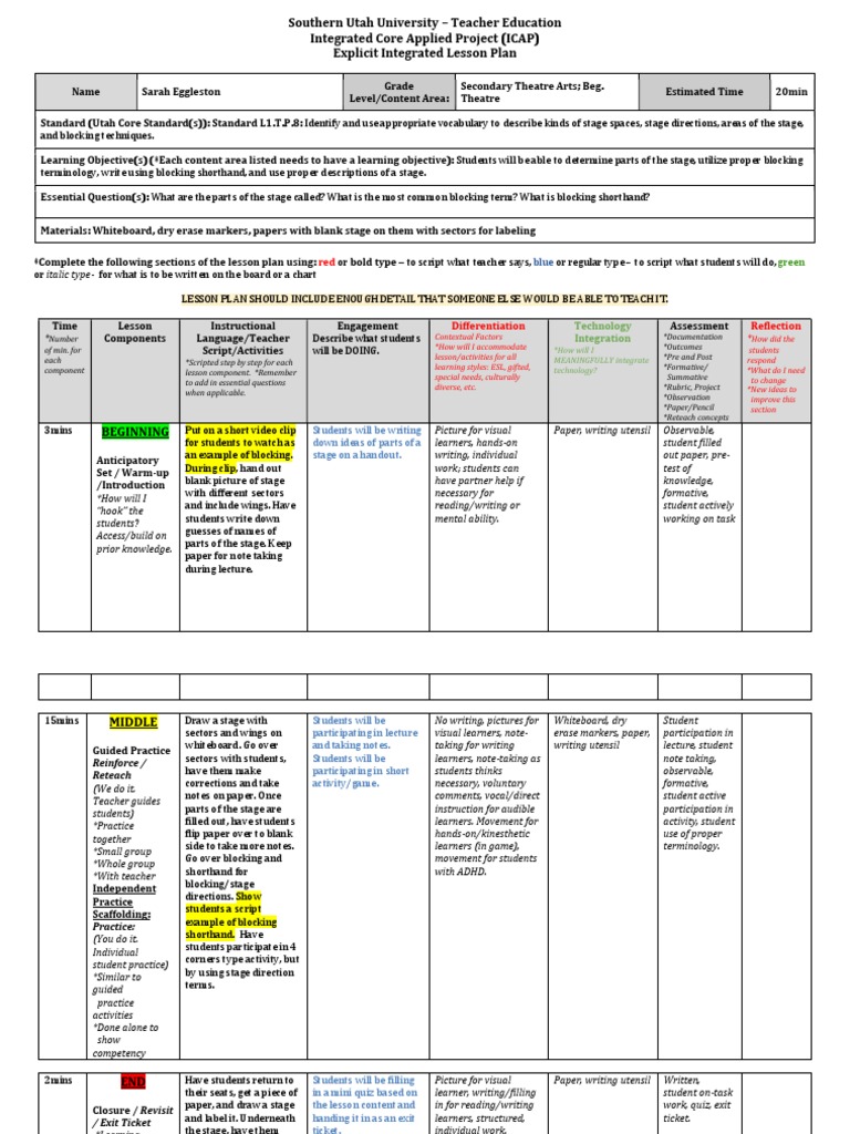 Integrated Lesson Plan for Theatre Arts | PDF | Lesson Plan ...