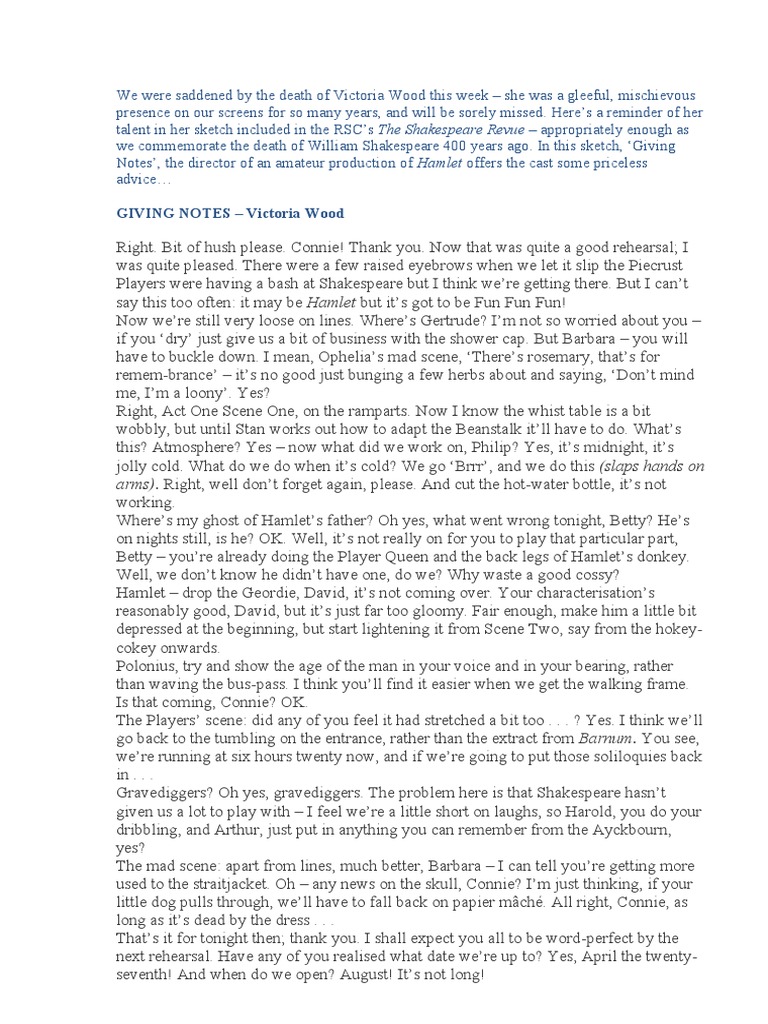 Giving Notes Victoria Wood | PDF | Hamlet