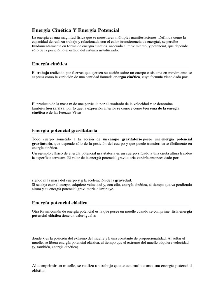 Energia Cinetica y Potencial | PDF | Energía potencial | Energía cinética