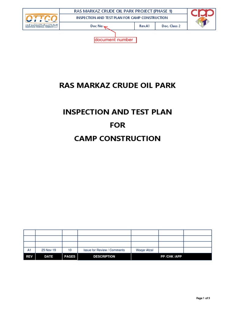 ITP-Inspection and Test Plan For Camp Construction With CPP Comments ...
