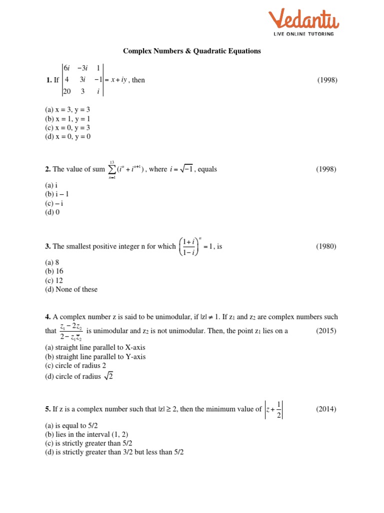 JEE - Mathematics - Complex Numbers - Quadratic Equations | PDF ...