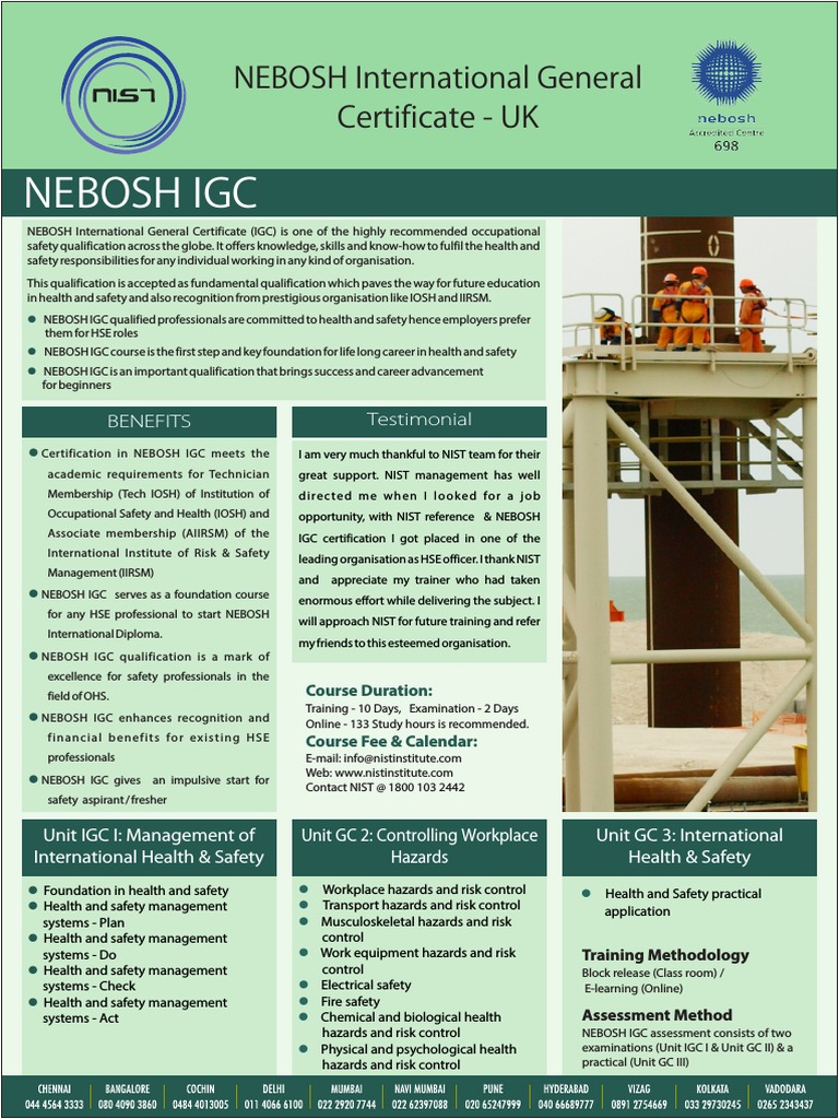 03-NEBOSH-IGC Brochure PDF | PDF | Occupational Safety And Health | Working Conditions