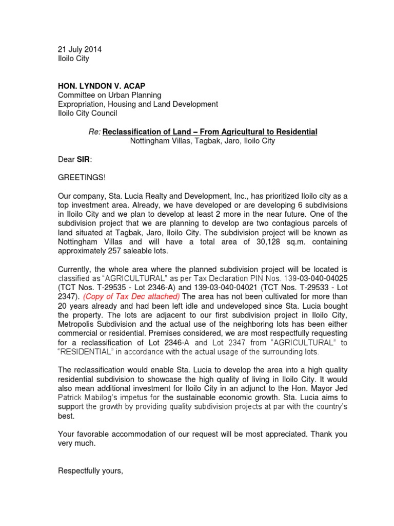 Letter Request - Reclassification of Land - Iloilo City Council ...