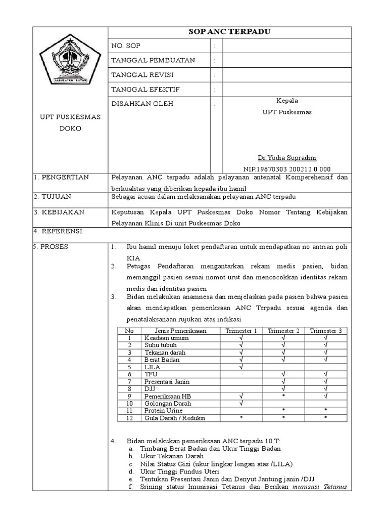 Sop Pemeriksaan Anc Terpadu | PDF