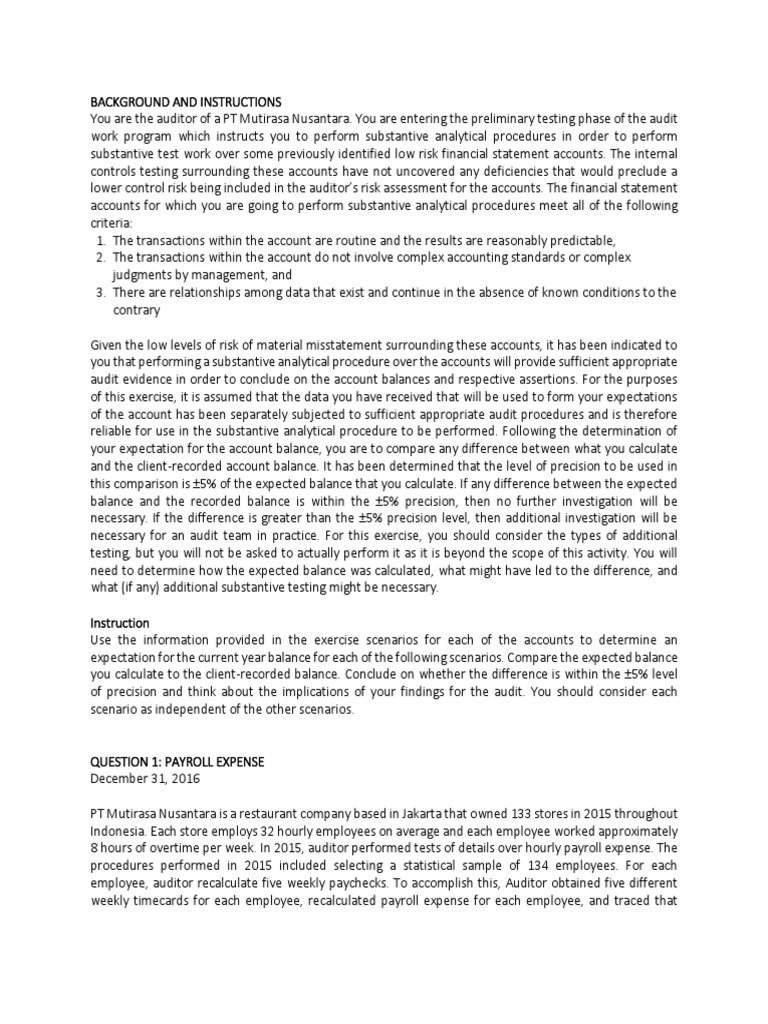 Exercise - Substantive Analytical Procedures | PDF | Financial Audit ...