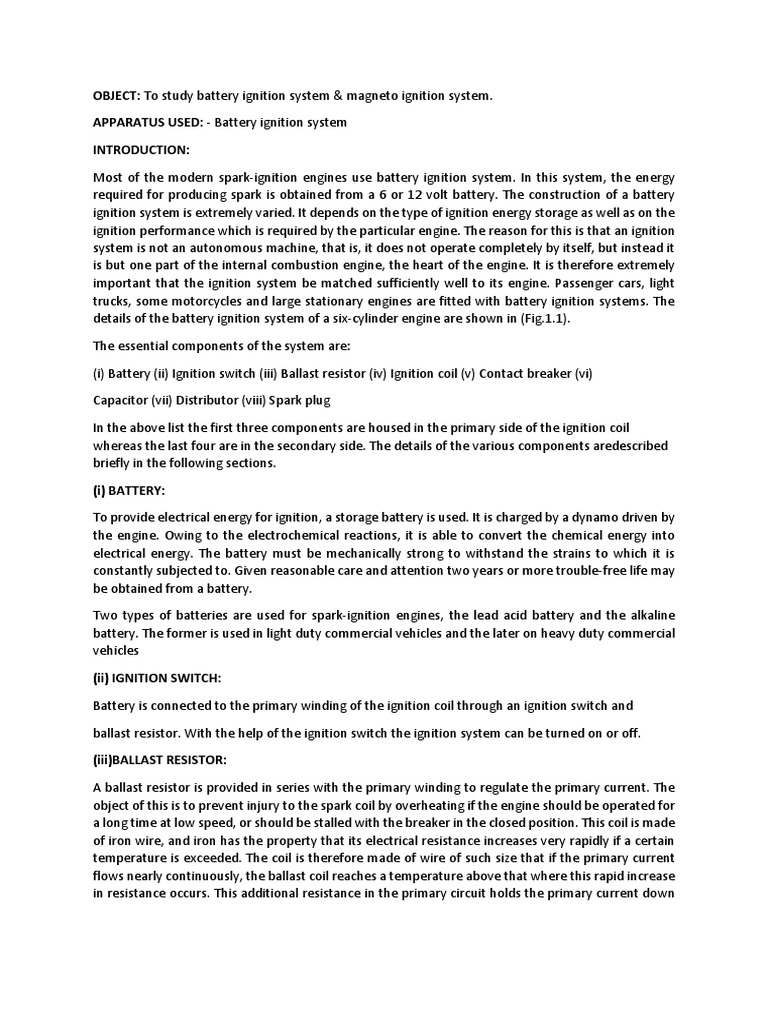 Battery and Magneto Ignition System | PDF | Ignition System | Distributor