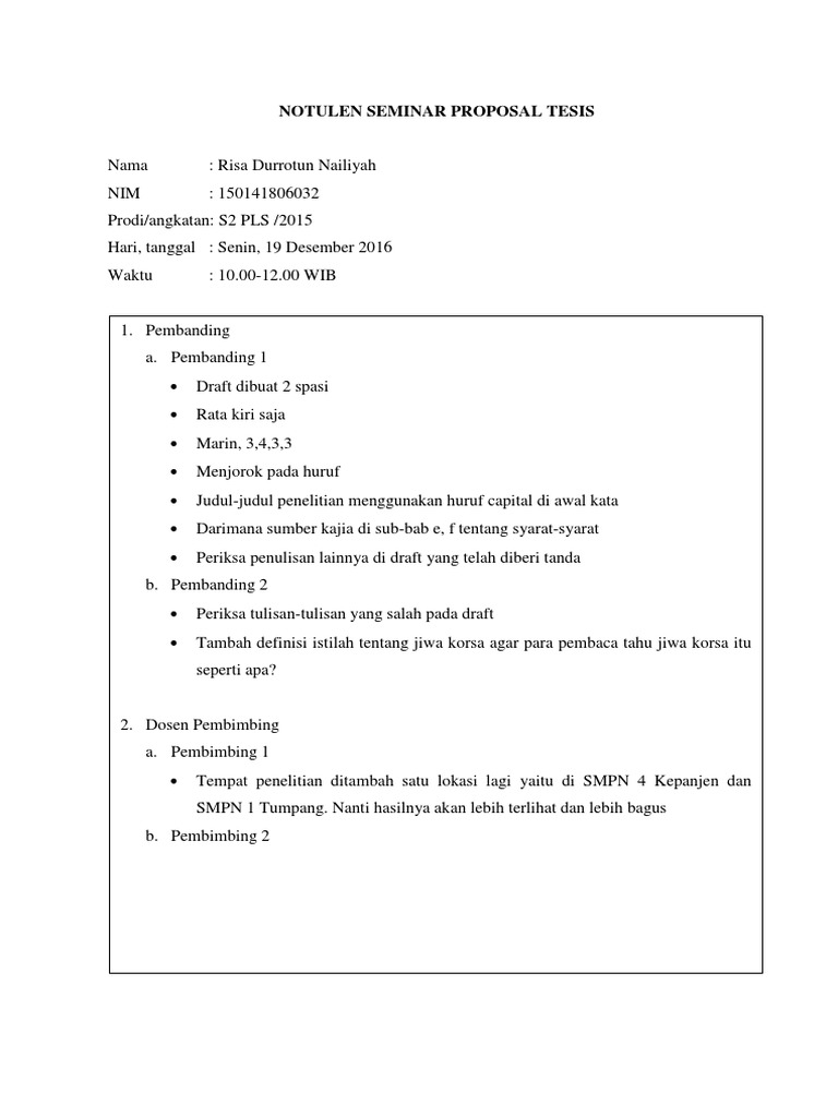 Notulen Seminar Proposal Tesis | PDF