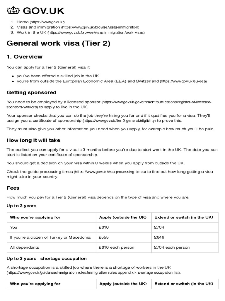 Print General work visa (Tier 2) - GOV.UK | Travel Visa | Postgraduate ...