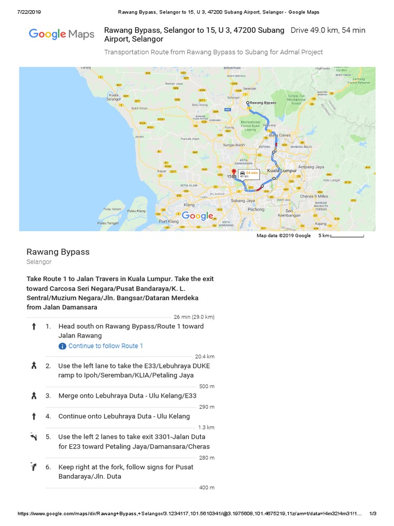 Rawang Bypass, Selangor To 15, U 3, 47200 Subang Airport, Selangor ...