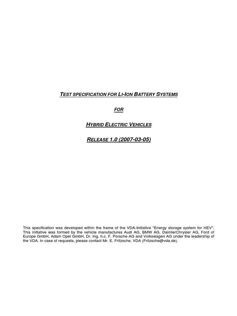 Li-Ion Battery Test Spec for HEVs | PDF | Rechargeable Battery ...