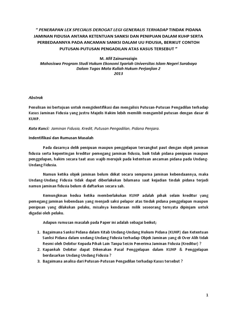 Penerapan Lex Specialis Derogat Legi Generalis Terhadap Tindak Pidana ...