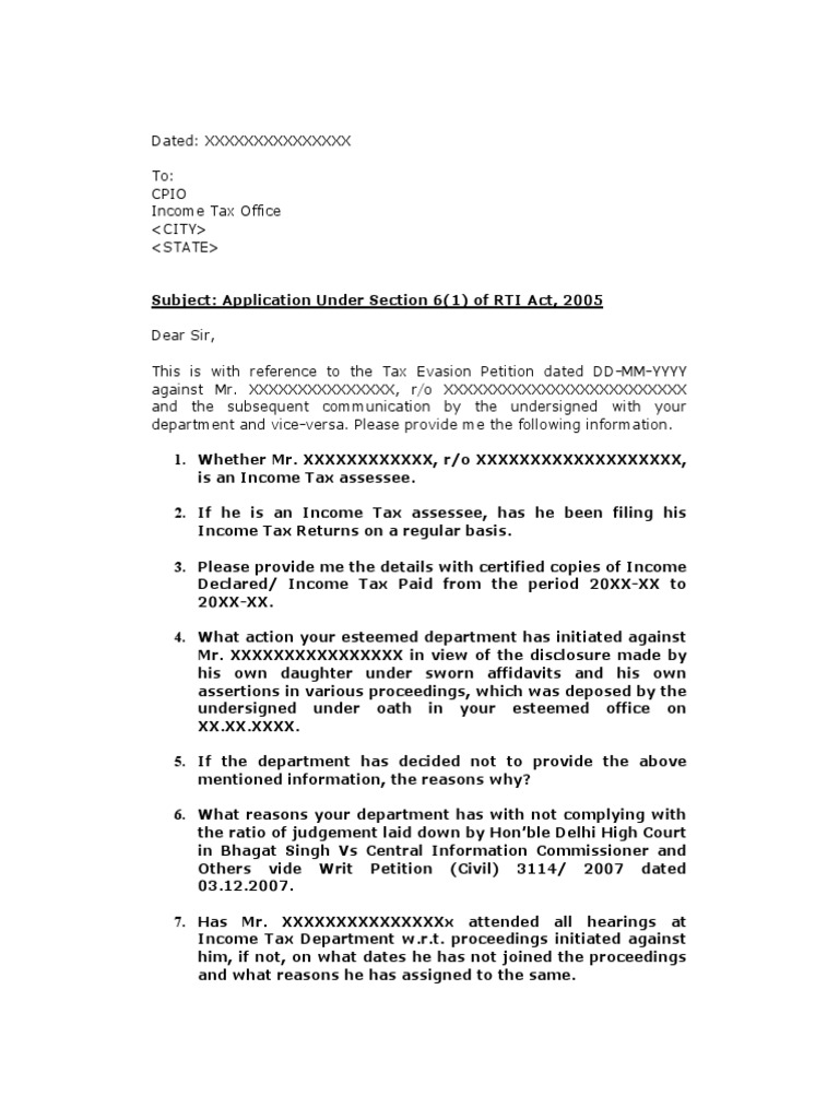 Template For RTI For TEP PDF | PDF | Judiciaries | Public Sphere