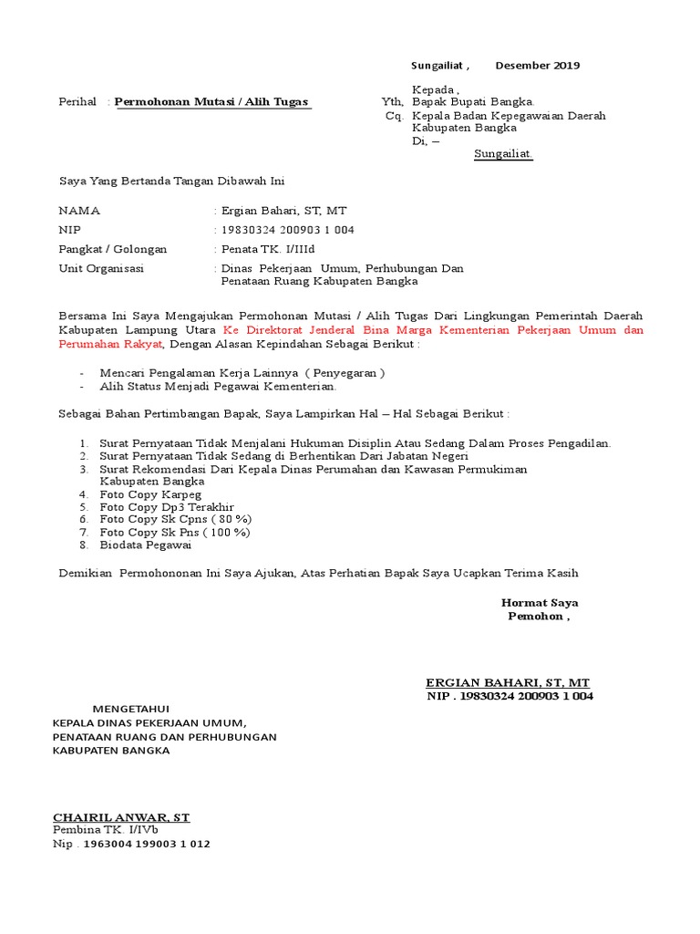 Contoh Format Berkas Mutasi | PDF