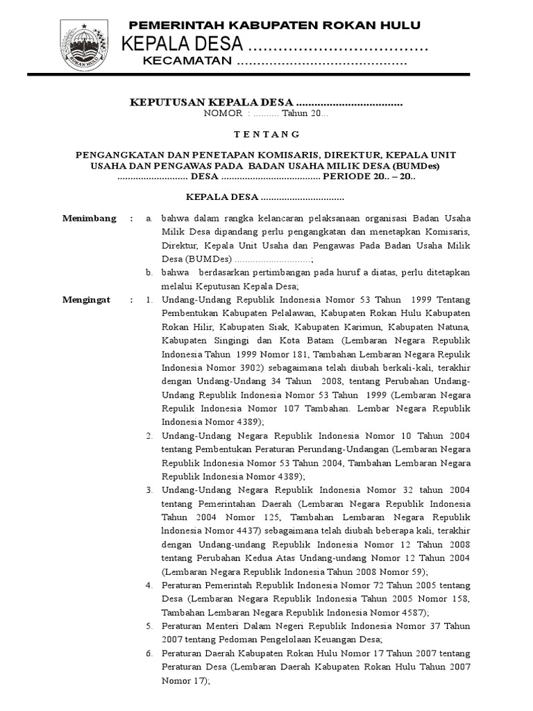 Contoh SK Kepala Desa | PDF