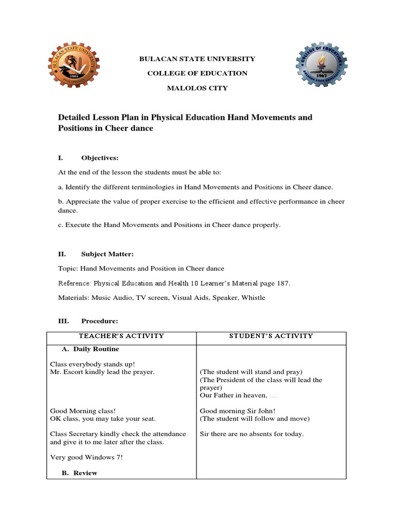 Cheer dance-Detailed-Lesson-Plan | PDF | Arm | Physical Education
