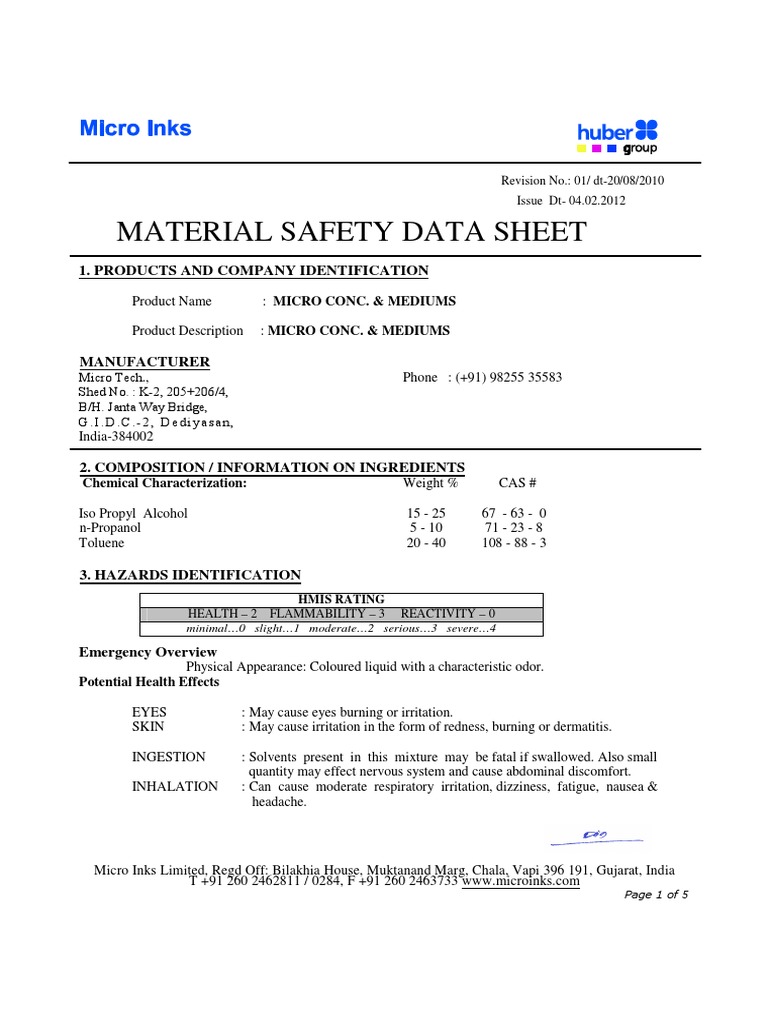 MSDS Micro Inks | PDF | Firefighting | Fires
