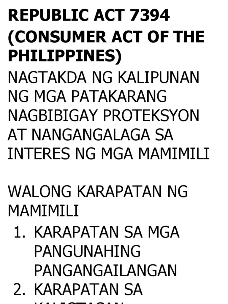 Republic Act 7394 | PDF