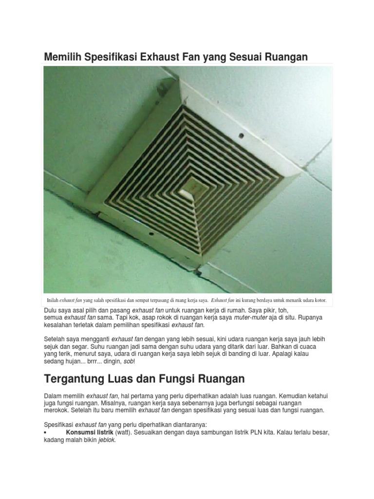 Memilih Kipas Exhaust Fan Yang Sesuai Ruangan | PDF