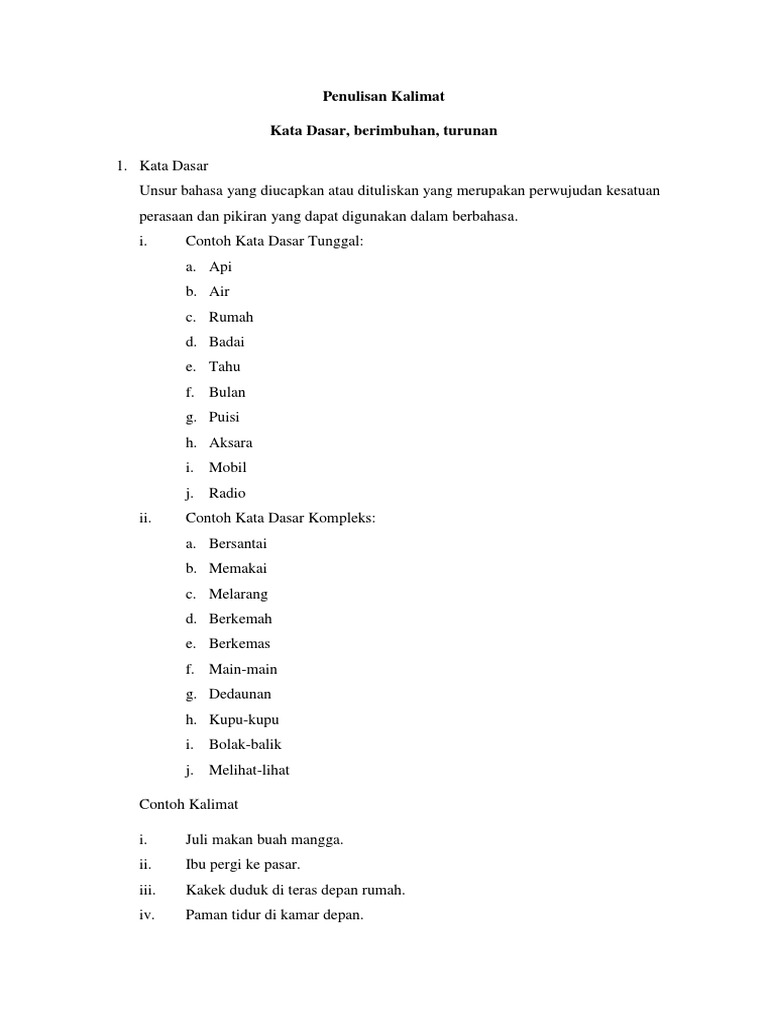 Penulisan Kalimat Kata Dasar, Berimbuhan Dan Turunan | PDF | Seni ...