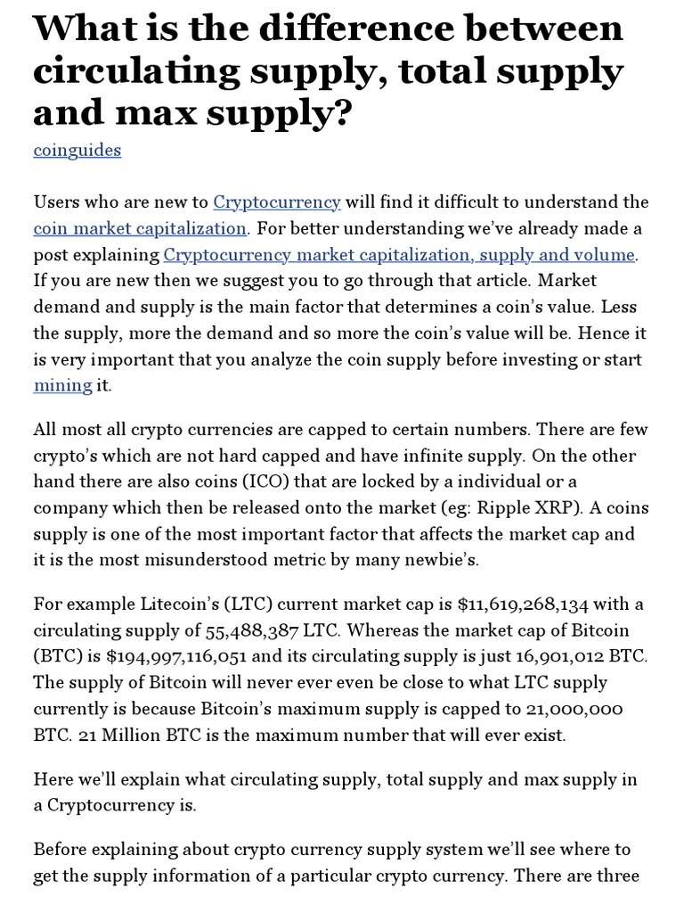 Circulating Supply, Total Supply and Max Supply - Explained PDF ...
