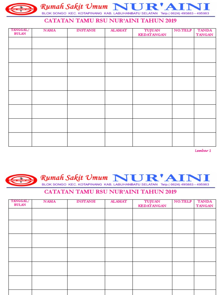 Buku Tamu Rsu Nur'aini | PDF