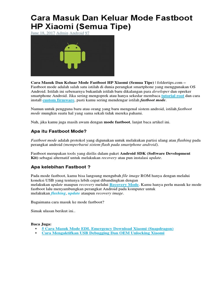 Cara Masuk Dan Keluar Mode Fastboot HP Xiaomi | PDF | Bisnis
