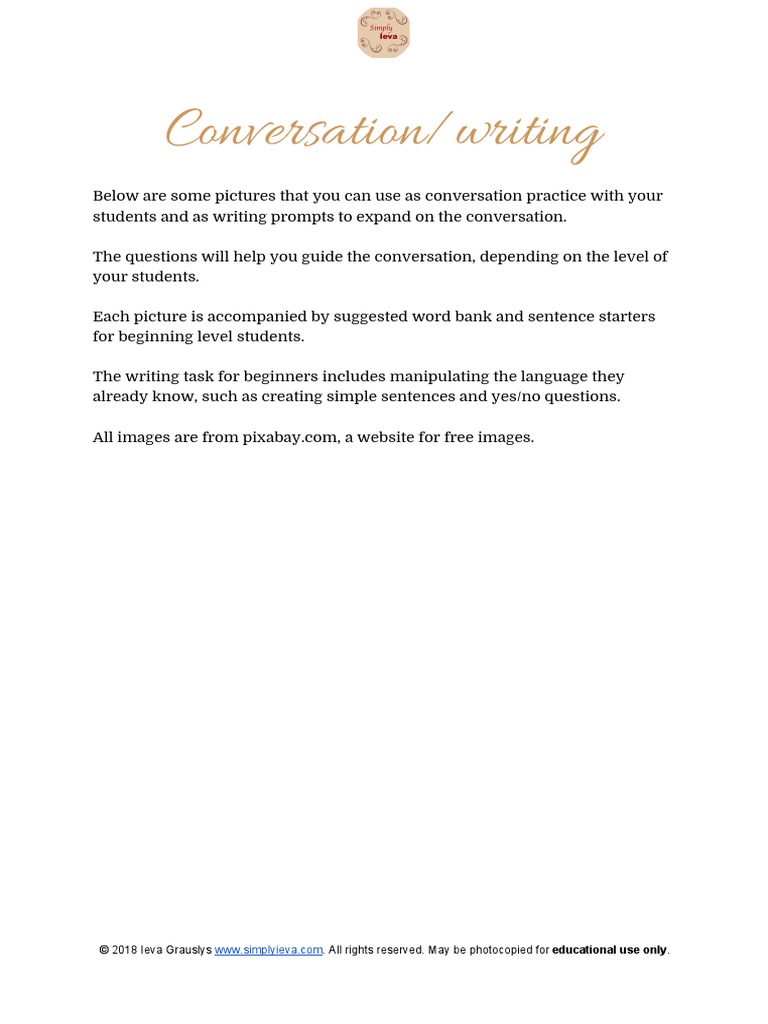 Conversation and Writing Picture Prompts (Beginner) PDF | PDF | Foods ...