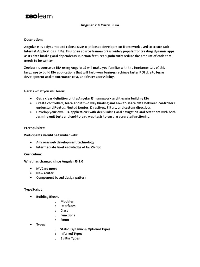 Angular 2.0 Curriculum PDF | PDF | Interface (Computing) | Java Script