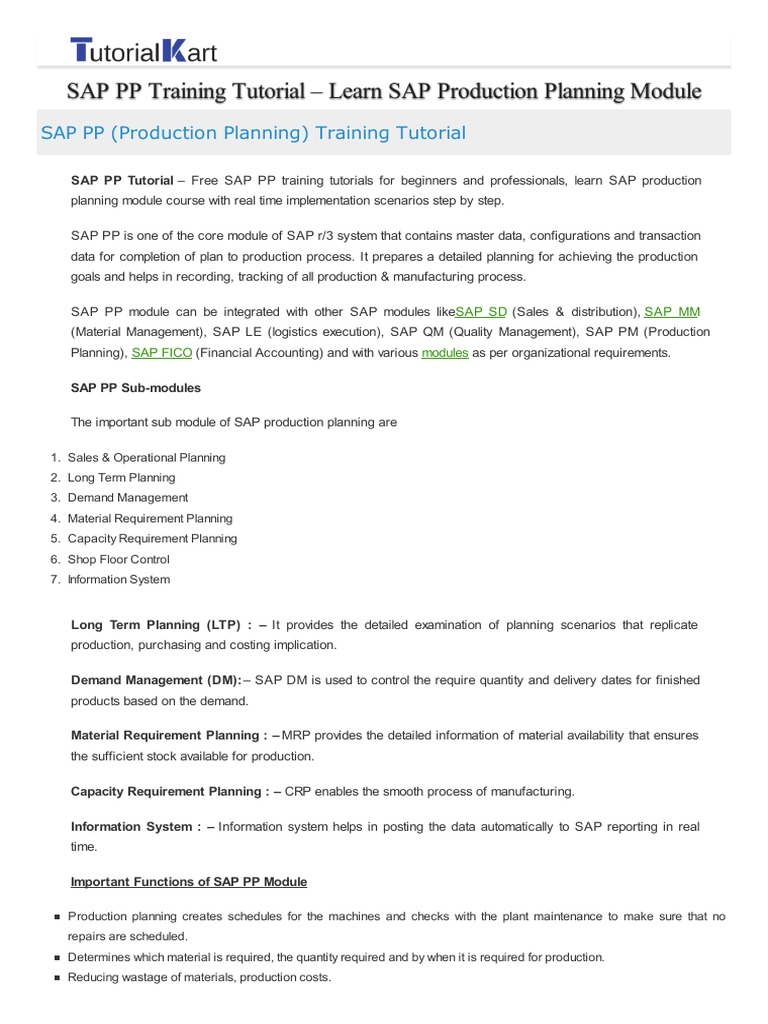 SAP PP Module Tutorial | PDF | Information Technology | Business
