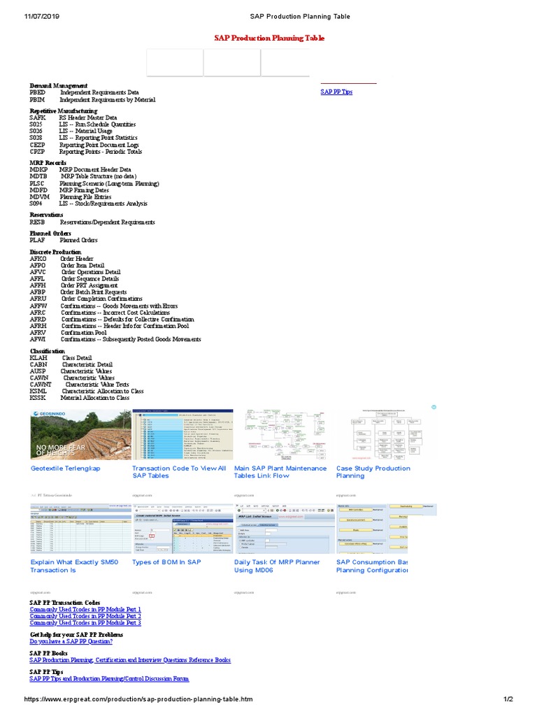 SAP Production Planning Table | PDF | Information Technology Management ...