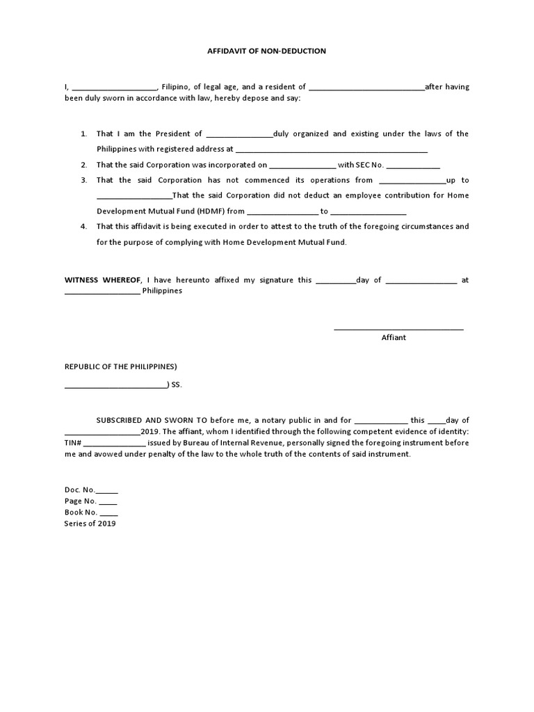 AFFIDAVIT OF NON-deduction | PDF